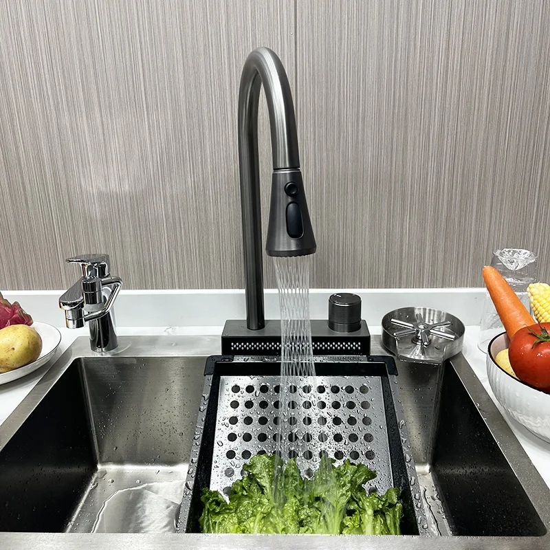 Modern Waterfall Faucet 304 Stainless Steel Kitchen Mixers Rainfall ...