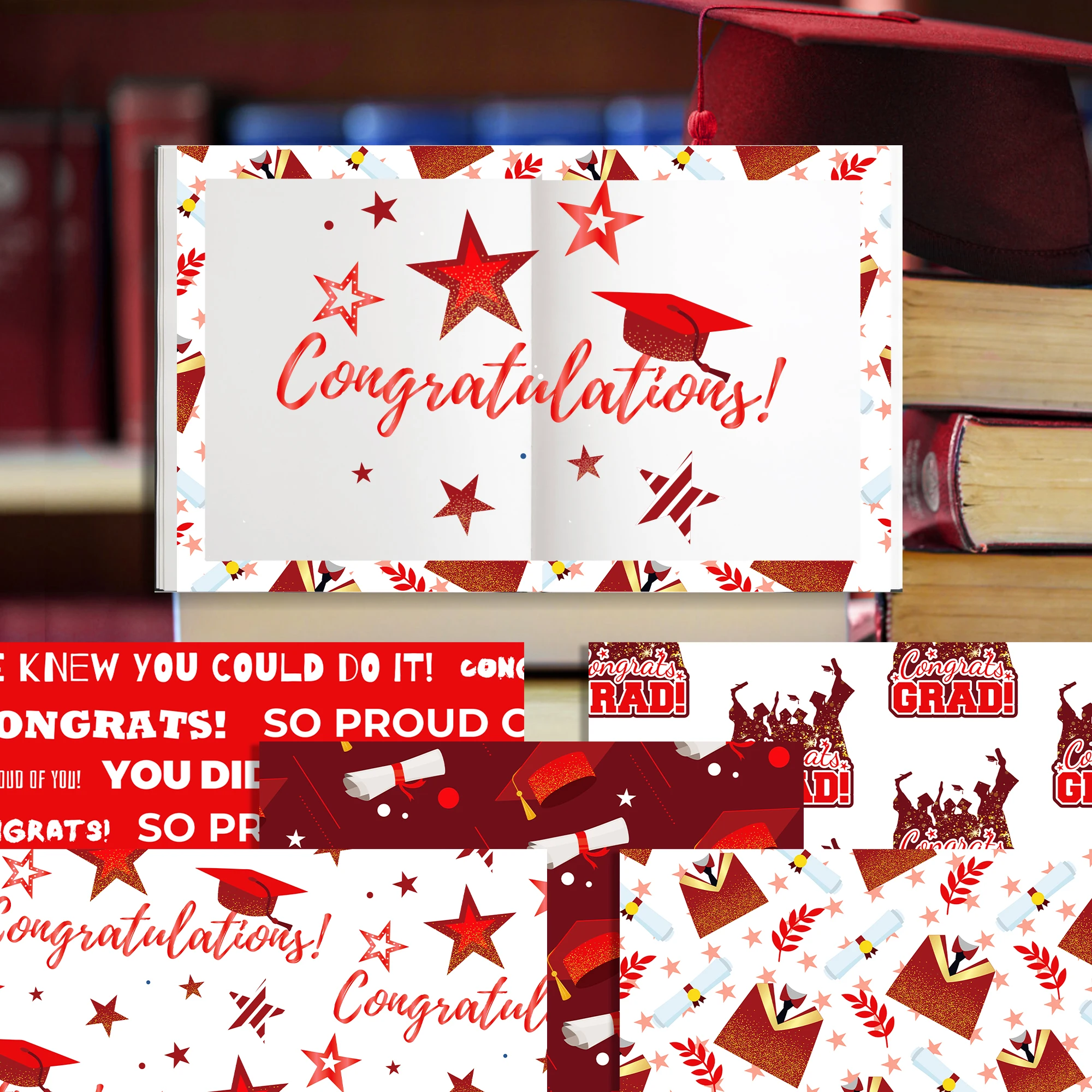 Ww078 Graduation Season Pattern Paper Graduation Cap Plaid Double-sided ...