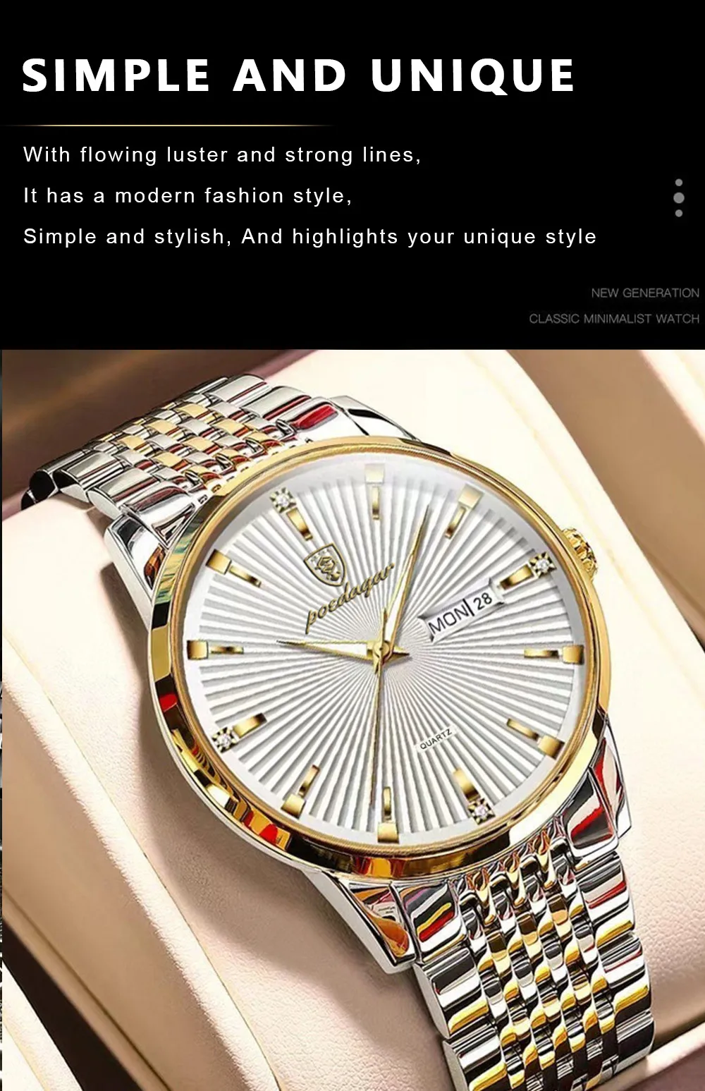 POEDAGAR Men's Watch - Ultra Thin Waterproof Quartz