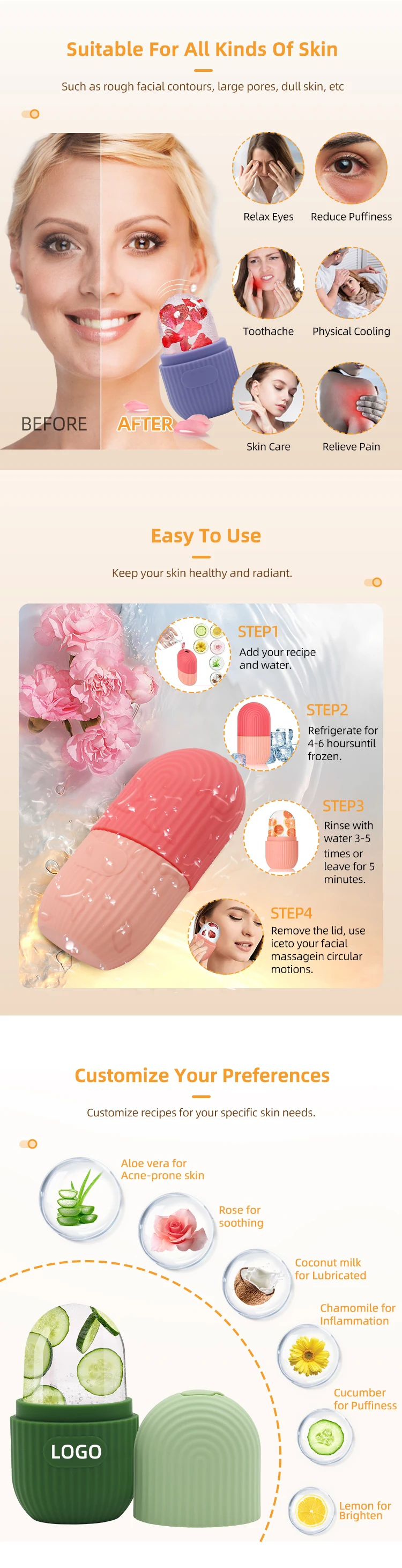 Custom Logo Anti-leak Beauty Face Massage Ice Cube Mold Facial Skin ...