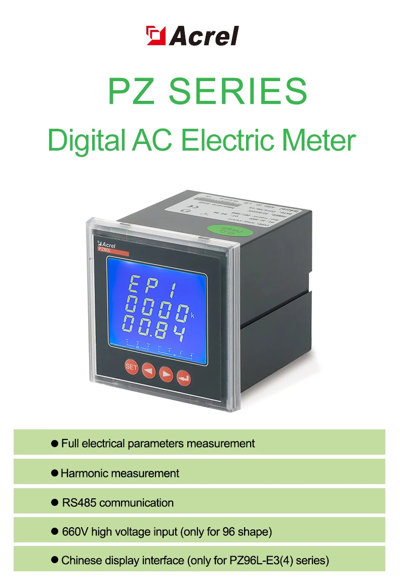Acrel Pz96l-e3/c Three Phase Three Wire 3p3w Electricity Panel Power Meter Led Display With ...