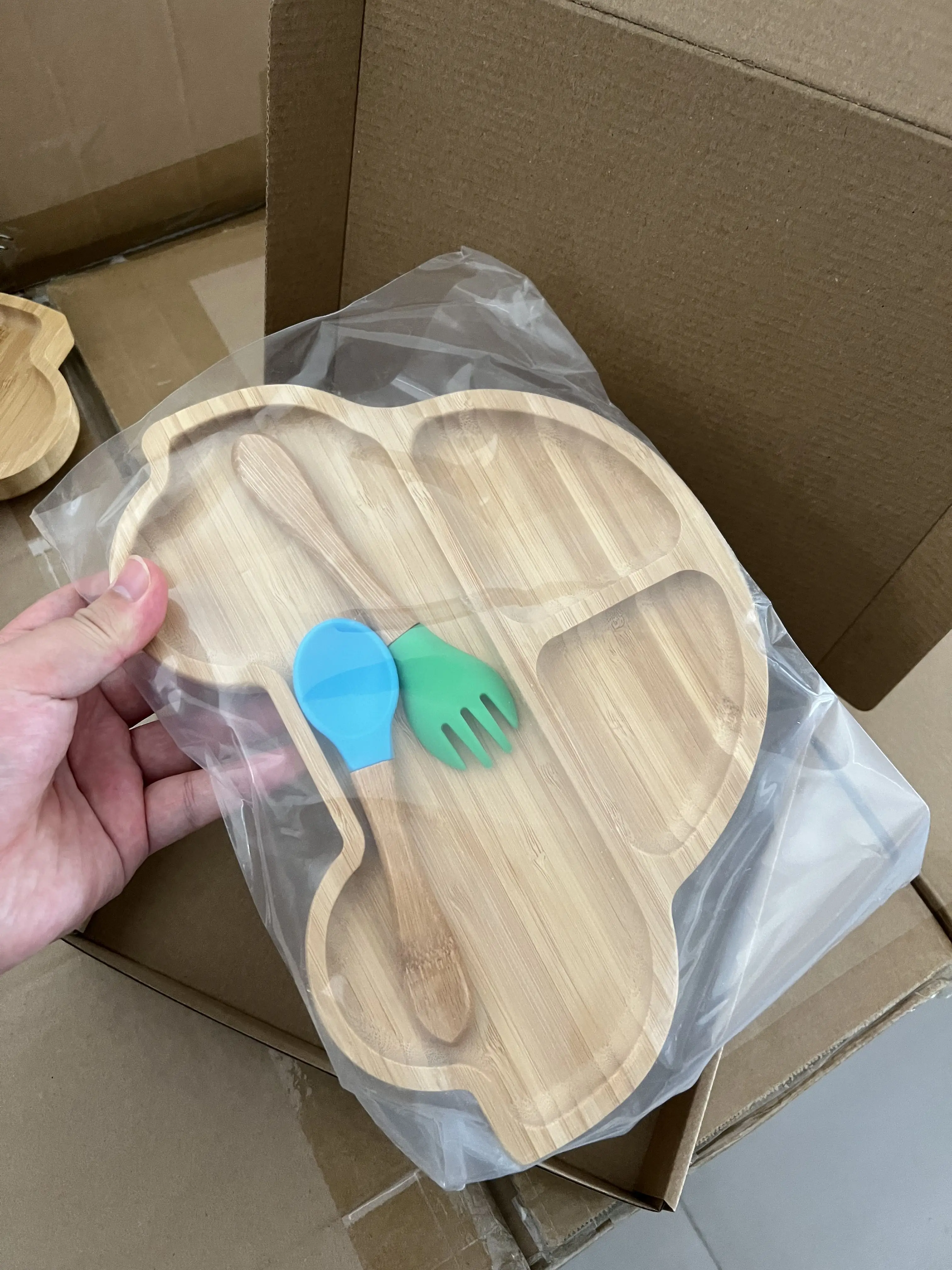 Custom Bamboo Weaning Baby Feeding Suction Plates Set Bamboo Round ...