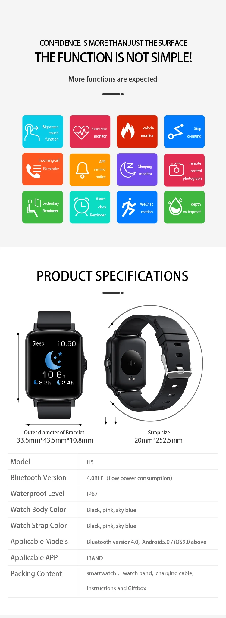 2023 New Fashion H5 Smart Watch For Man With Heart Rate Sport Smart ...