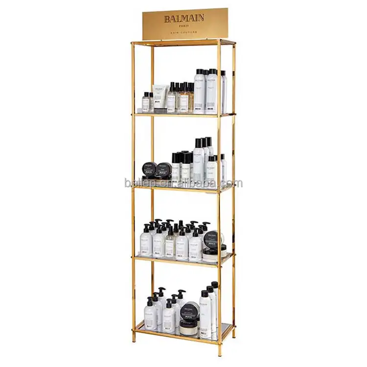 Custom Logo Salon Gold Metal Human Hair Rack Wig Shop Display Shelf ...