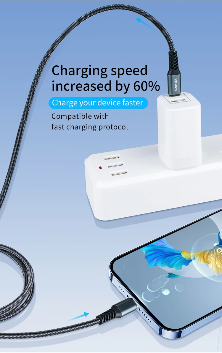 1M 2M Nylon Braided 100W PD USB Cable Type-C Cable for Samsung Mobile ...