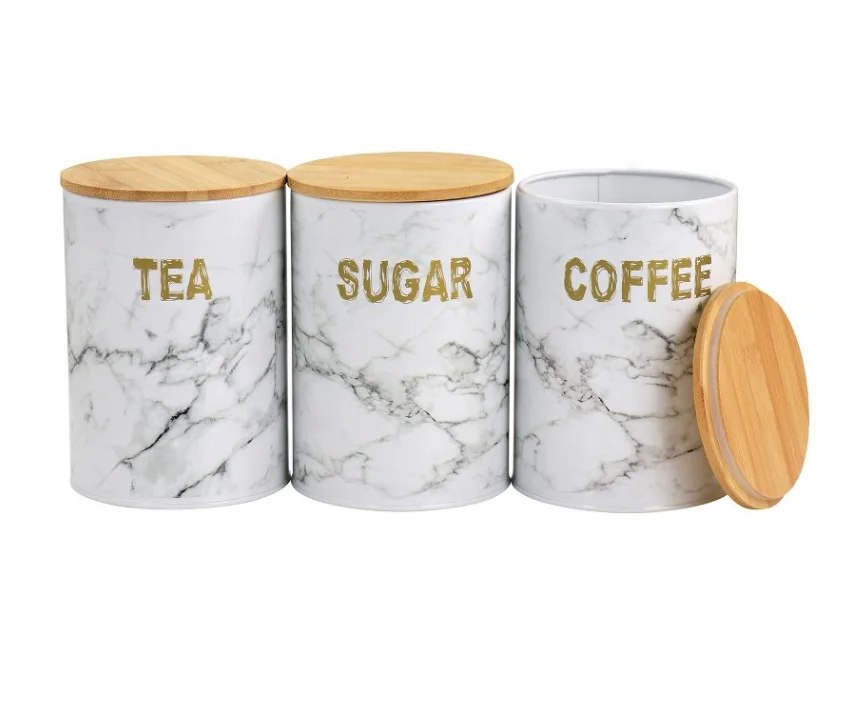 4 Piece Iron Metal Food Tin Canister Set Bread Box Bread Bin Sugar ...