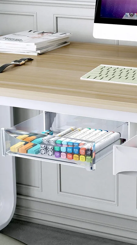 Attachable Under Desk Storage Drawer Large Self-adhesive Hidden Pencil ...