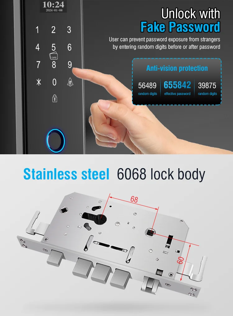 Te'an Smart Electric Digital Door Lock Fingerprint Password Key Card ...