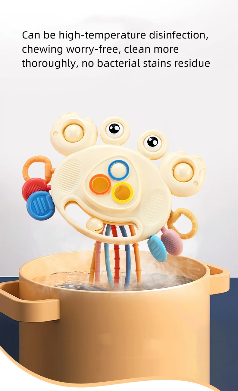Montessori Pull String Sensory Toys Crab Shape Silicone Teething ...