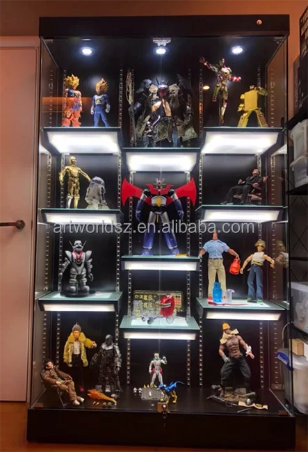 Retail Store Toy Figure Display Cases Wood With Tempered Glass Action ...