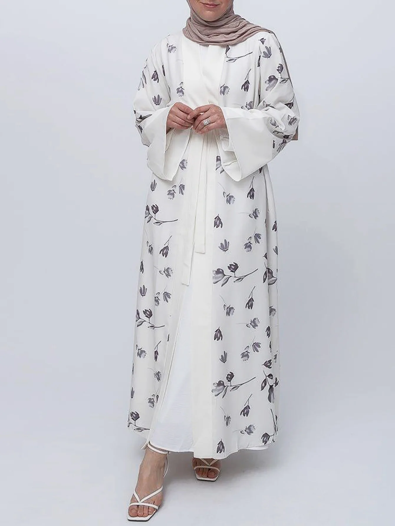2024 New Beautiful Flower Print Black Abayas Arabic Trendy Modest ...