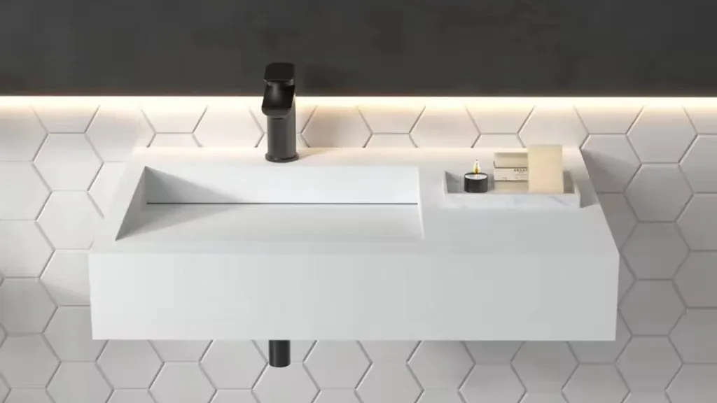 Modern Design Wall-hung Artificial Stone Bathroom Sink Rectangular ...