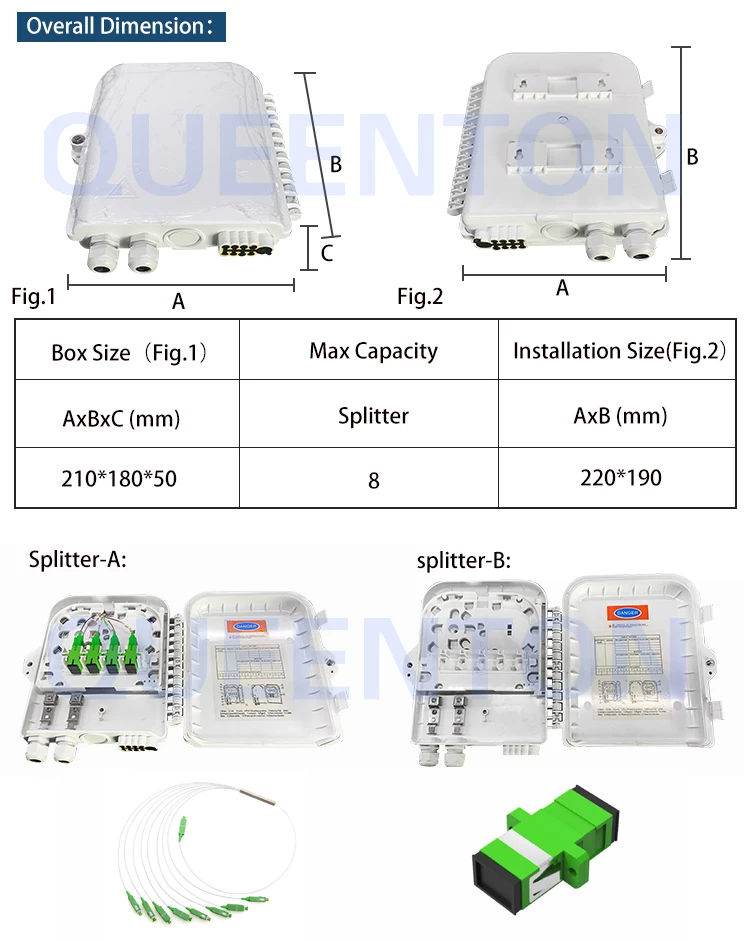 Waterproof 8 Port Nap Box Ftth Fiber 1*8core Abs Ip65 Fdb Cajas Nap 1*8 ...
