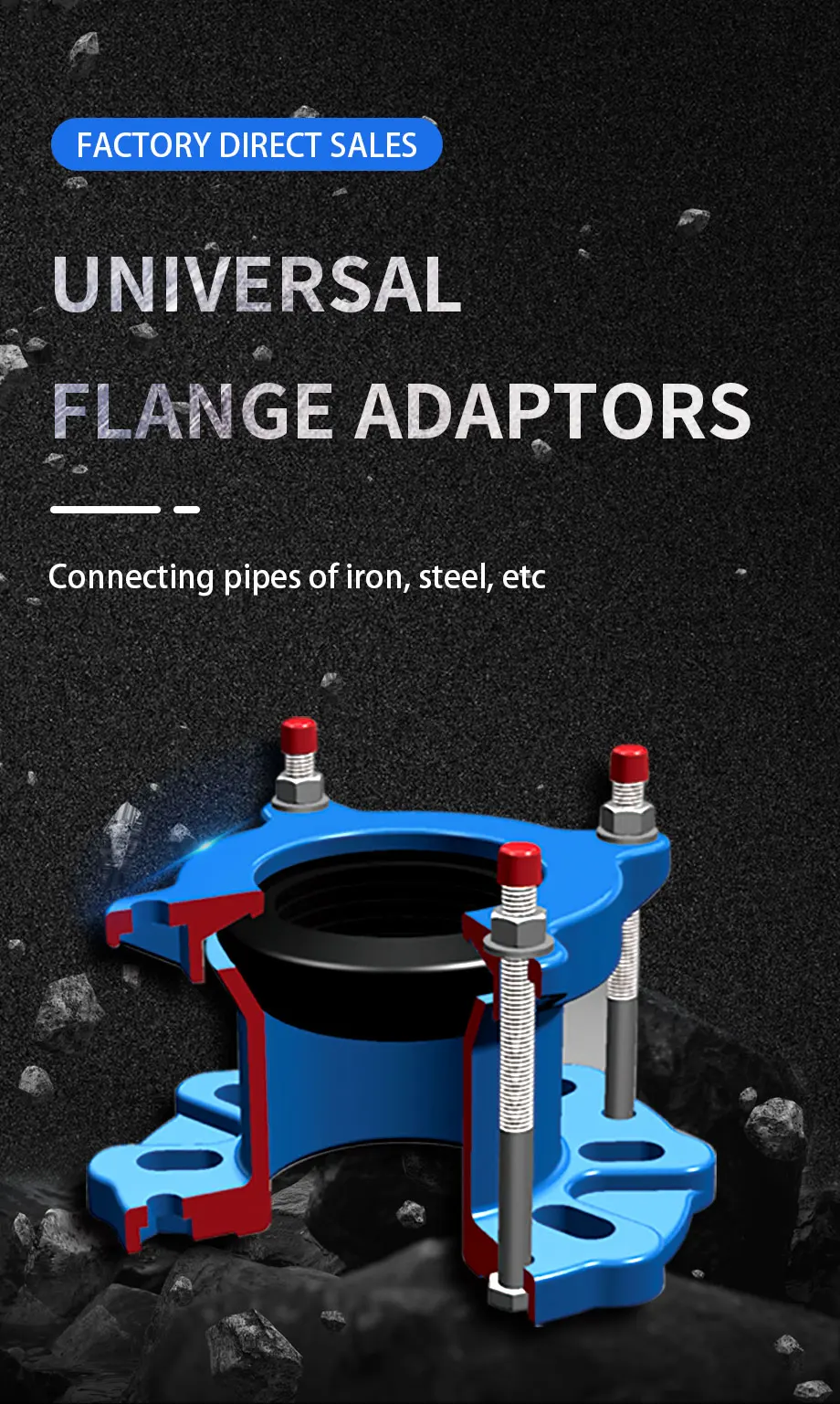 3 Inot Universal Flexible Coupling Flange Adaptor For Di Ac Steel Pvc ...