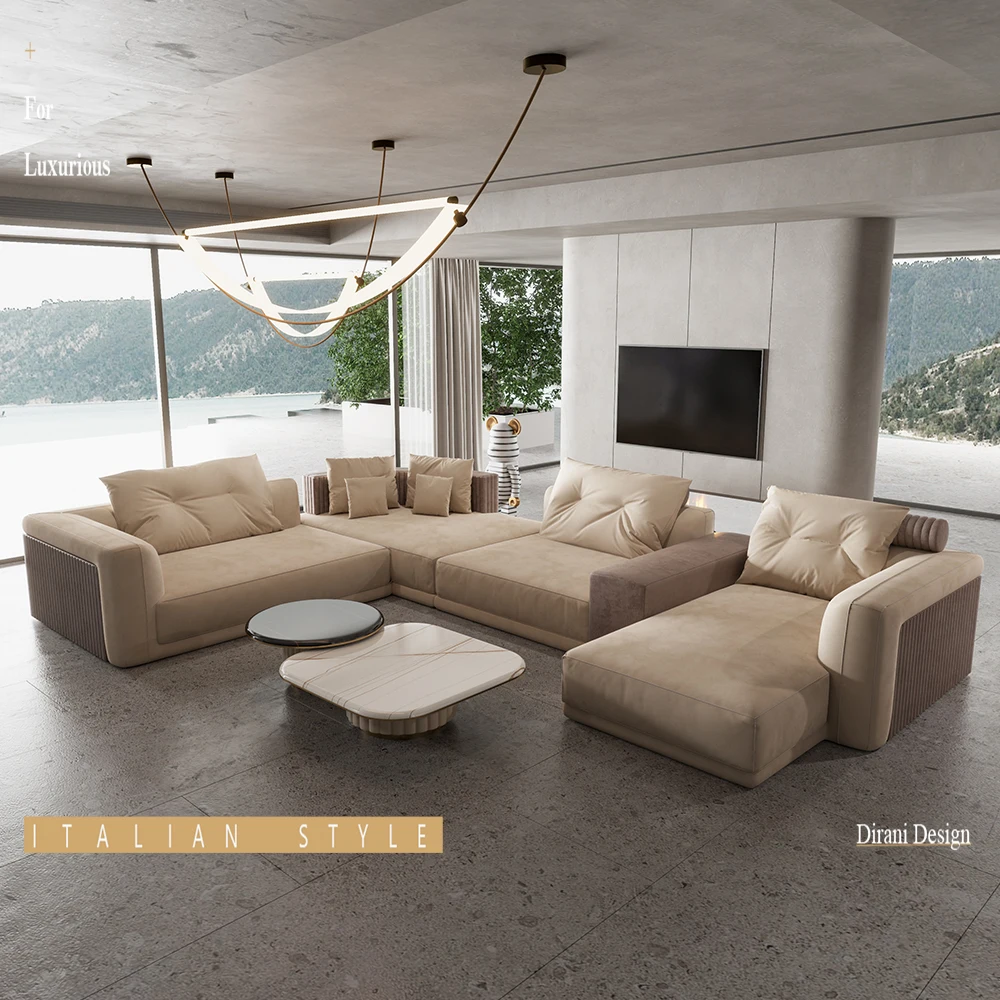L Shaped Leather Mansion Furniture - Modern Luxury Sofa