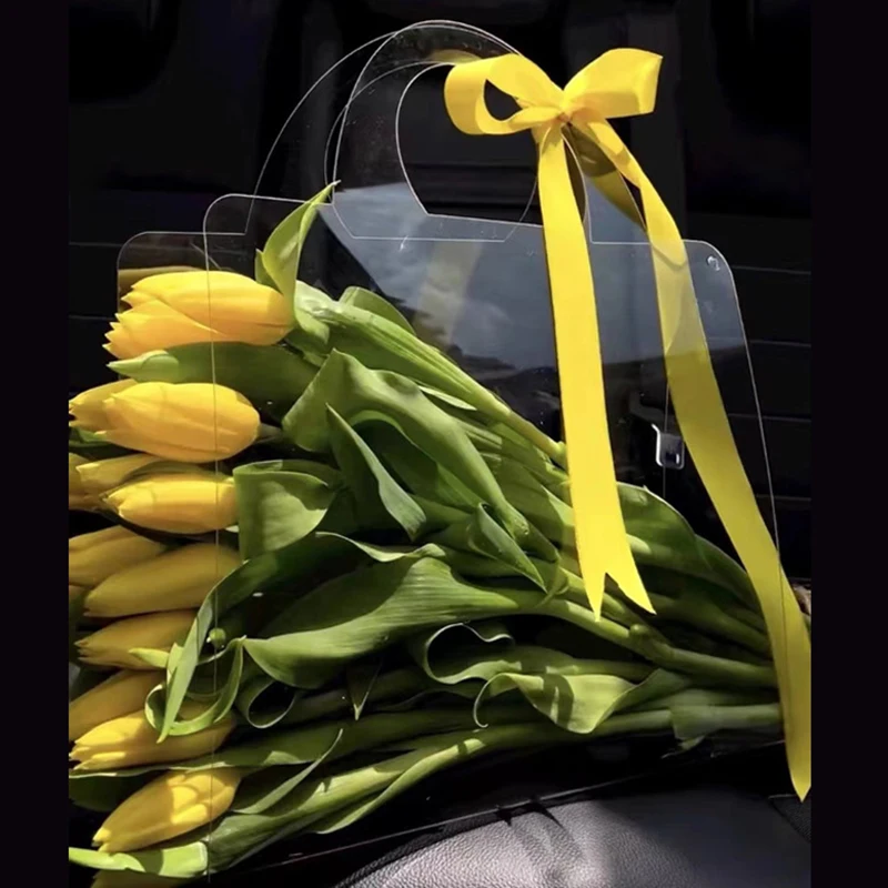 Customized Clear Plastic Flower Bag With Handles Transparent Handbags ...