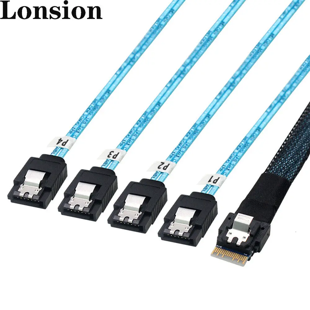 Slimline SAS SFF-8654 4i 38P to 4 Ports SATA Cable - High-Speed Connection