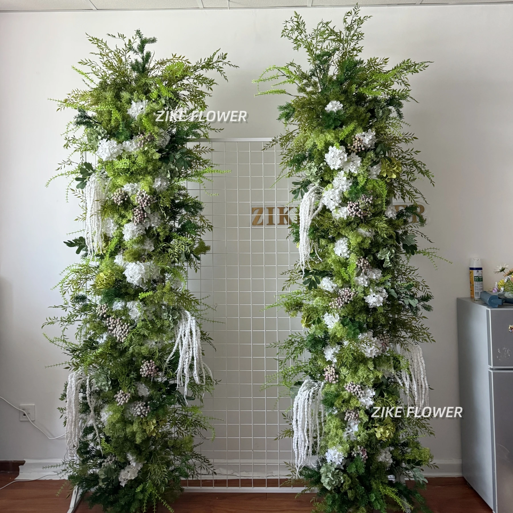 Greenery and White Flower Wedding Arch Row Arrangement Wedding Pillar ...