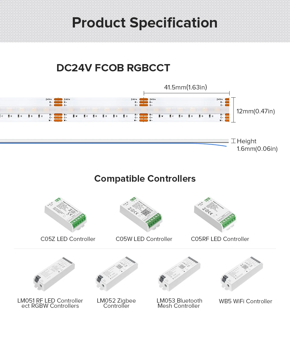 BTF-Lighting FCOB 6 Pin RGBCCT RGB Tunable 3000K-6000K LED Strip, 960 ...