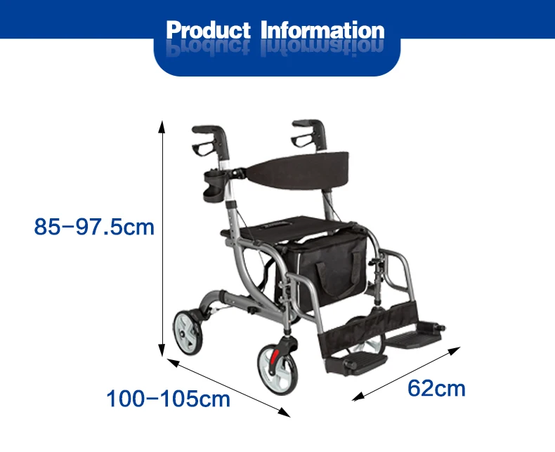 Aluminum Folding Rollator Walker Height Adjustable Foldable Wheelchair ...