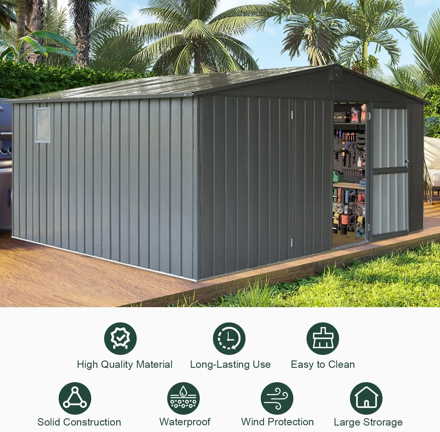 Hot Selling Weather-Resistant Metal Outdoor Tools Storage Shed Spacious ...