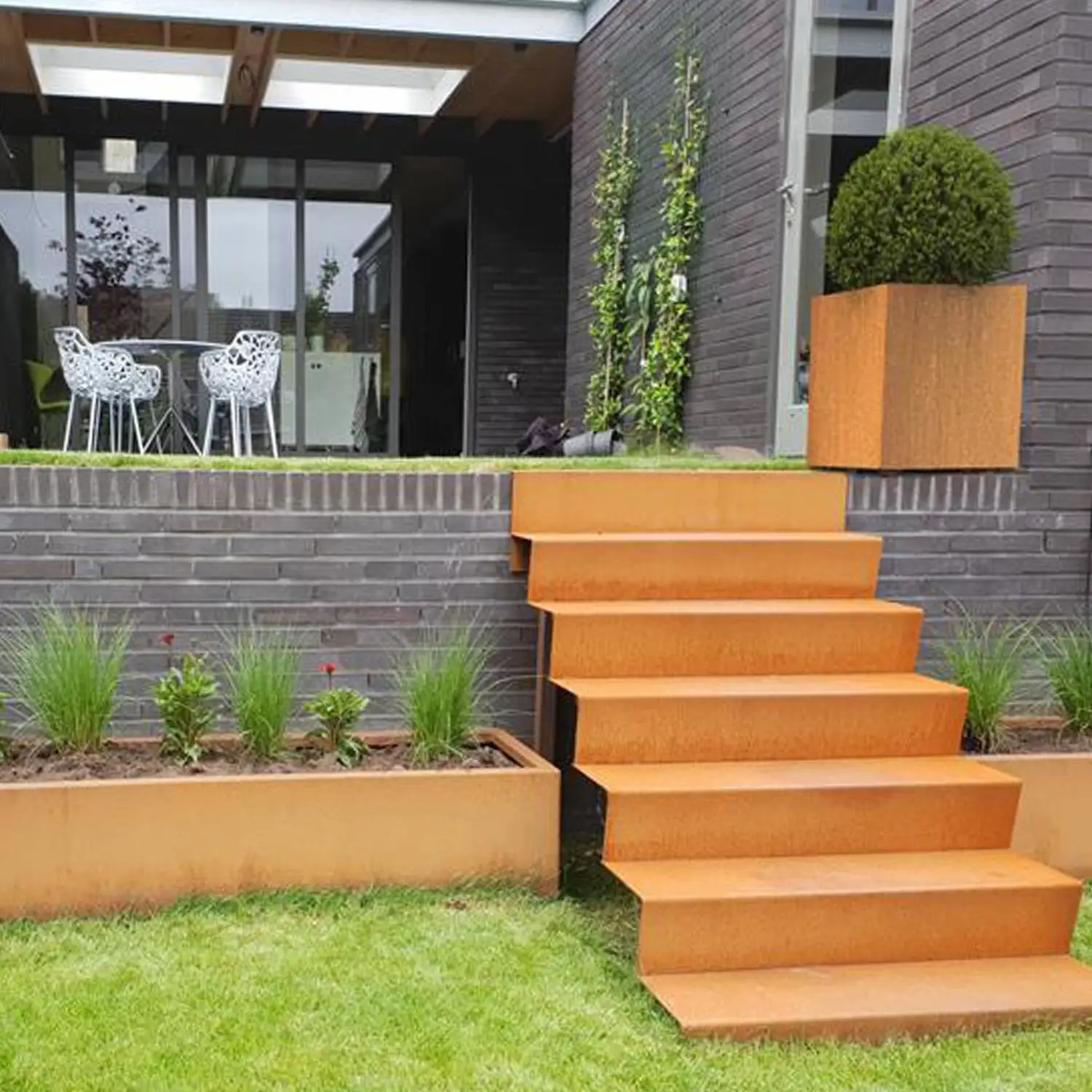 Modern Rustic Weathering Steel Garden Steps Outdoor Metal Stairs