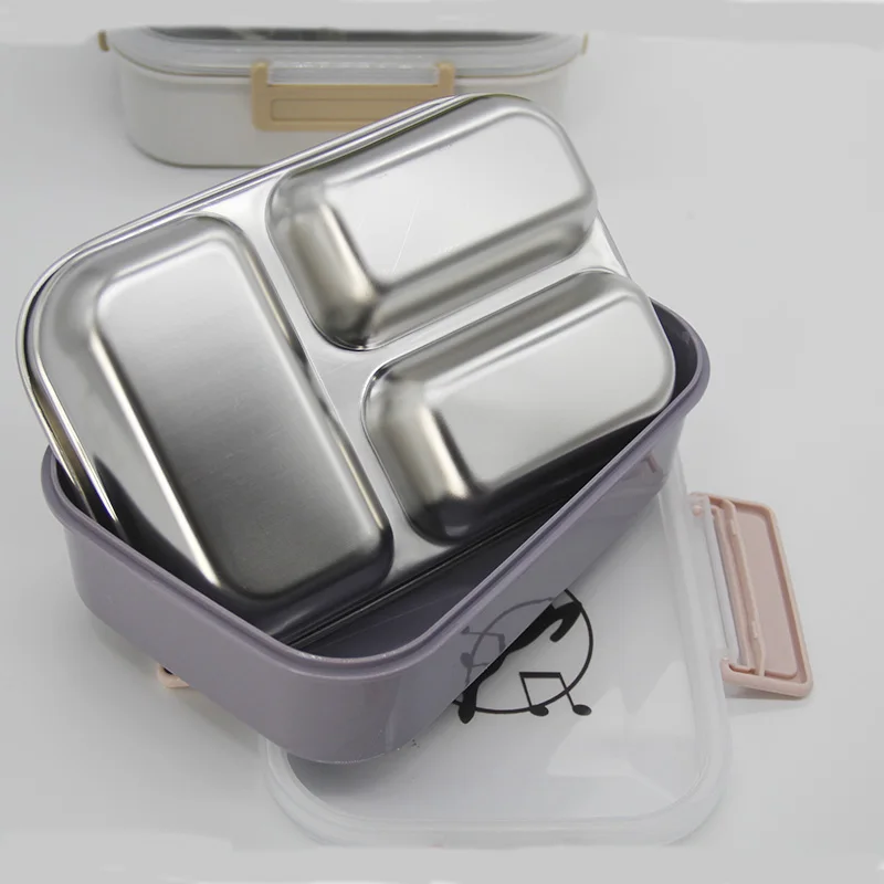 3 Compartments Divided Lunch Container Stainless Steel Keep Food ...