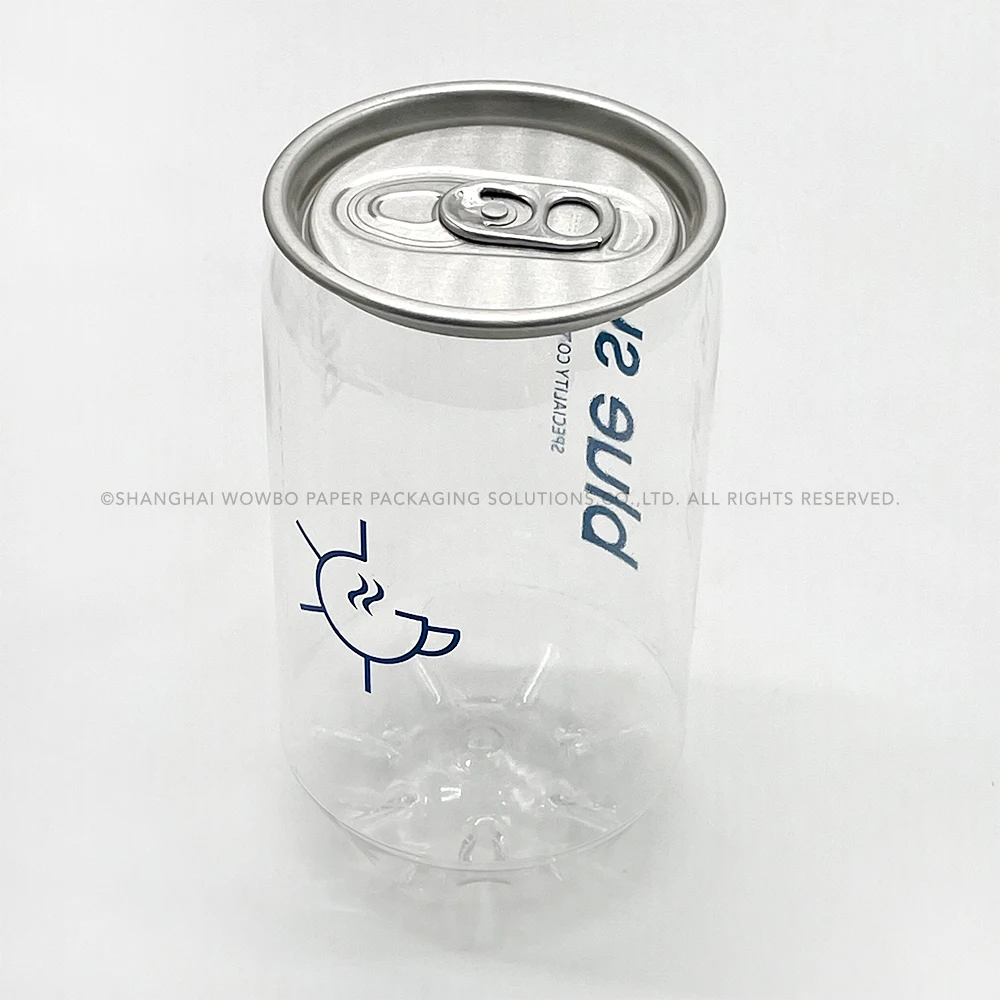 Logo Printed Clear Pet Plastic Can With Sealed Aluminum Lid For Cold ...