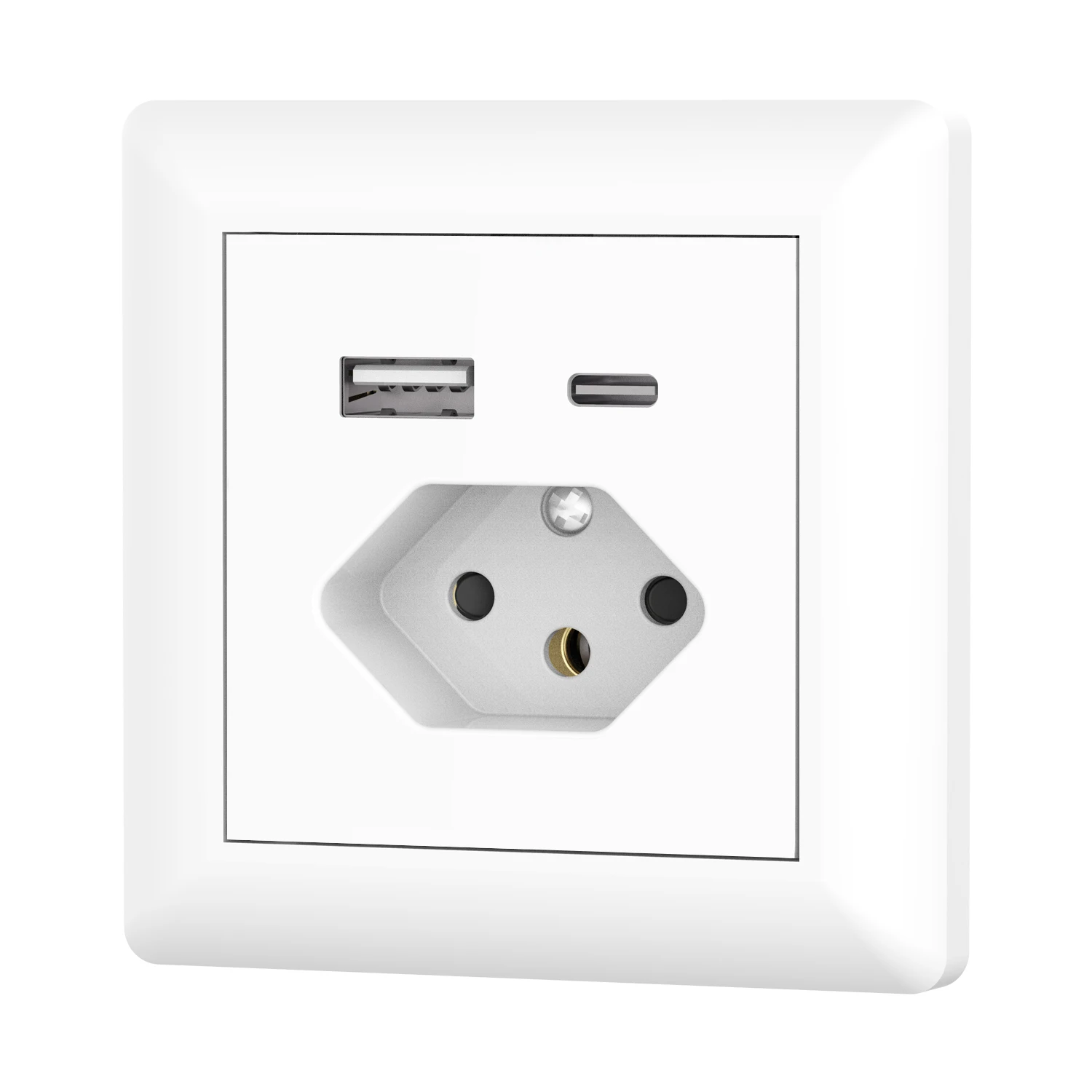 Swiss Standard USB-A & Type-C 5V/3.4A 17W Wall Socket, 10A/250V Power ...