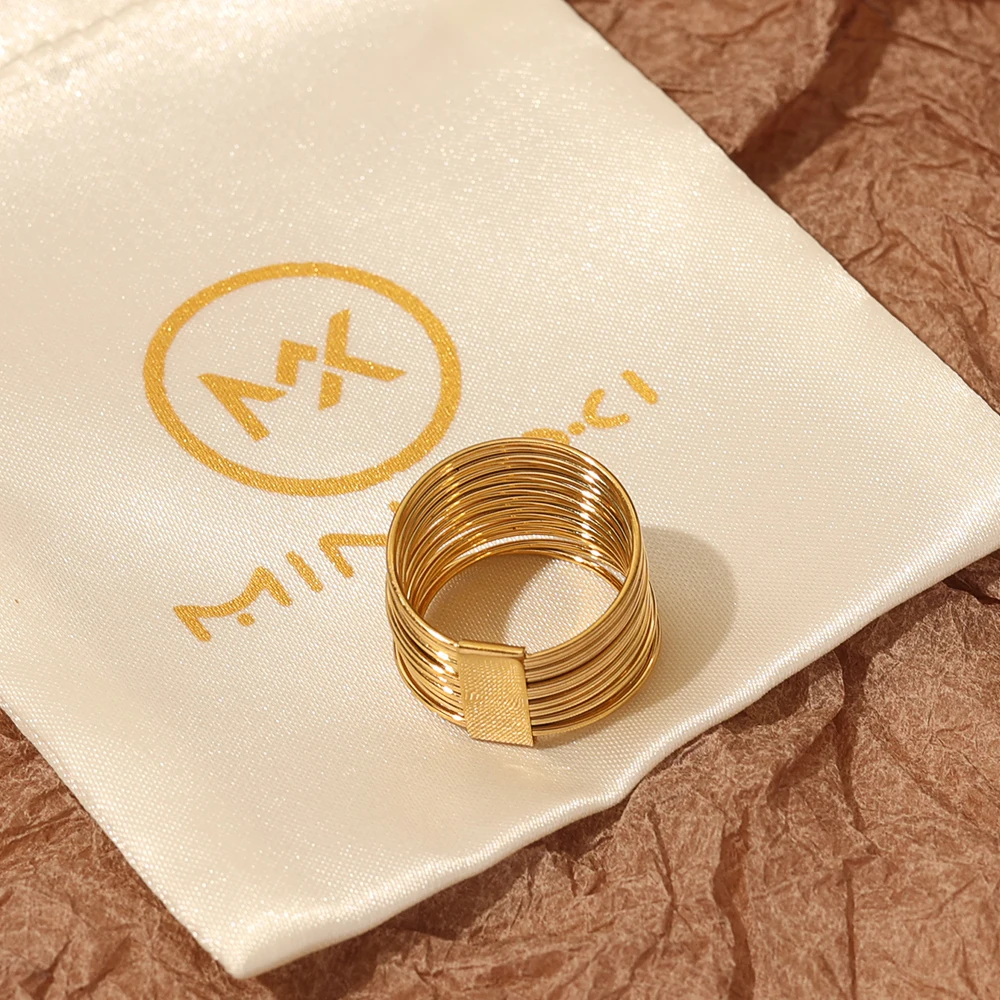 Trendy Multiple Row Ring Minimalist Plain Layered Ring Waterproof Non ...