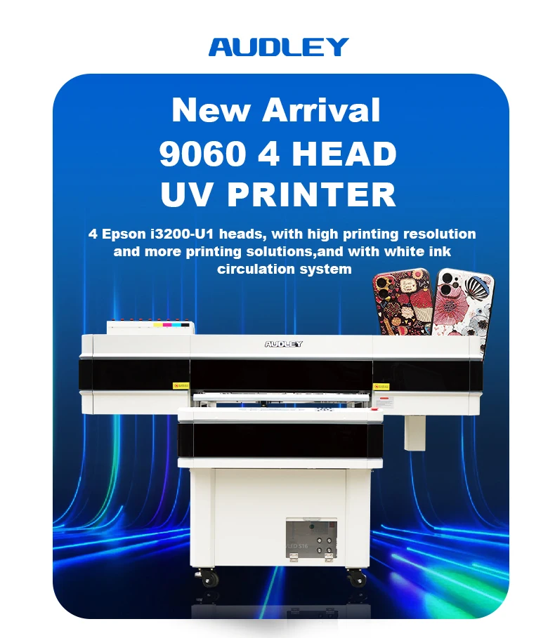 AUDLEY New Flatbed UV Machine Multi Color 4 Pcs I3200U1 9060 UV Printer ...