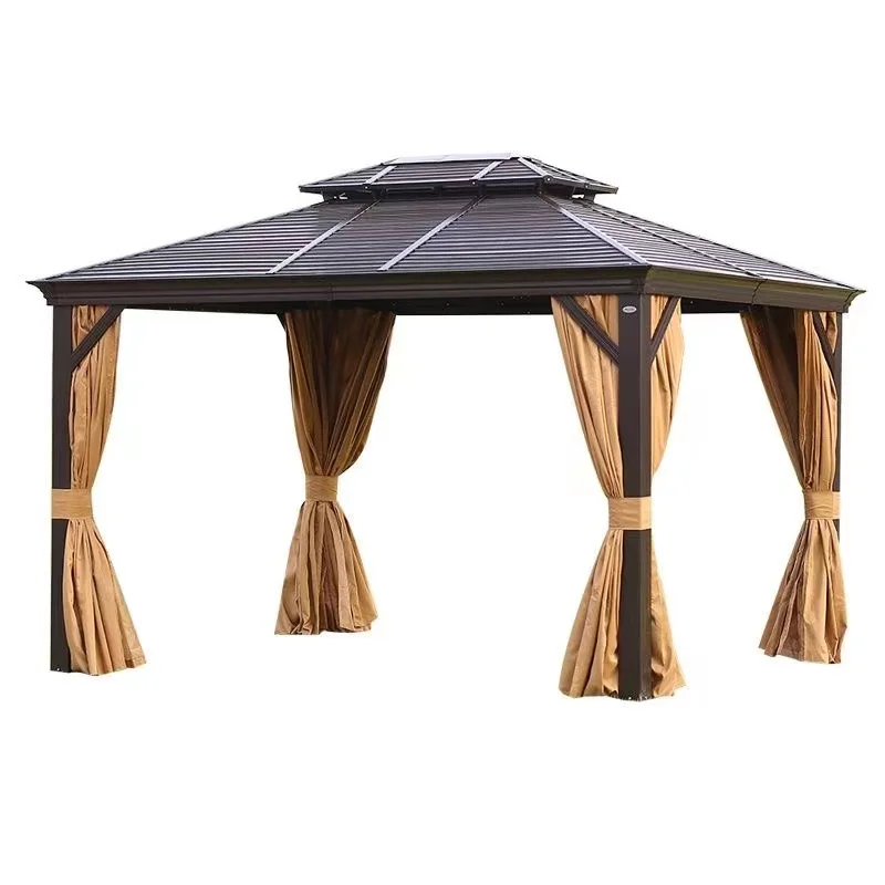 Square Black Iron Garden Canopy Gazebo Outdoor Pergola Pavilion with ...