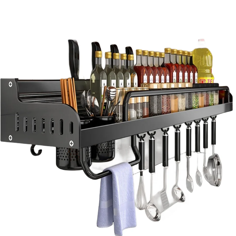 Custom Wall Mounted Punch-free Spice Rack Organizer Kitchen Chopstick ...