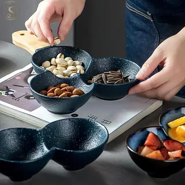 Modern Tabletop Serving Trays 3-compartment Porcelain Appetizer Serving ...