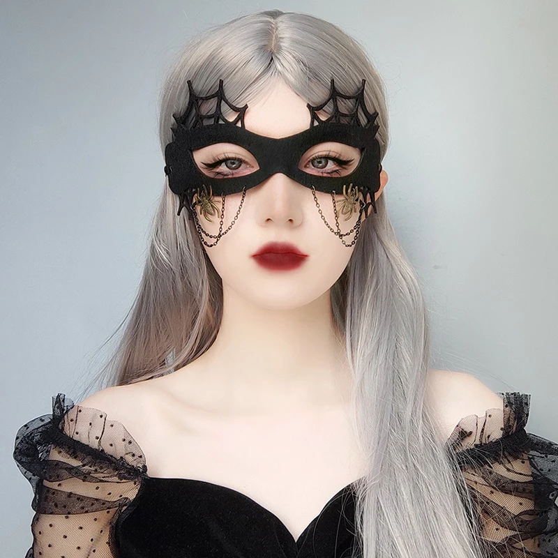 Halloween Masquerade Women Party Spider Mask Cos Mesh Princess Half ...