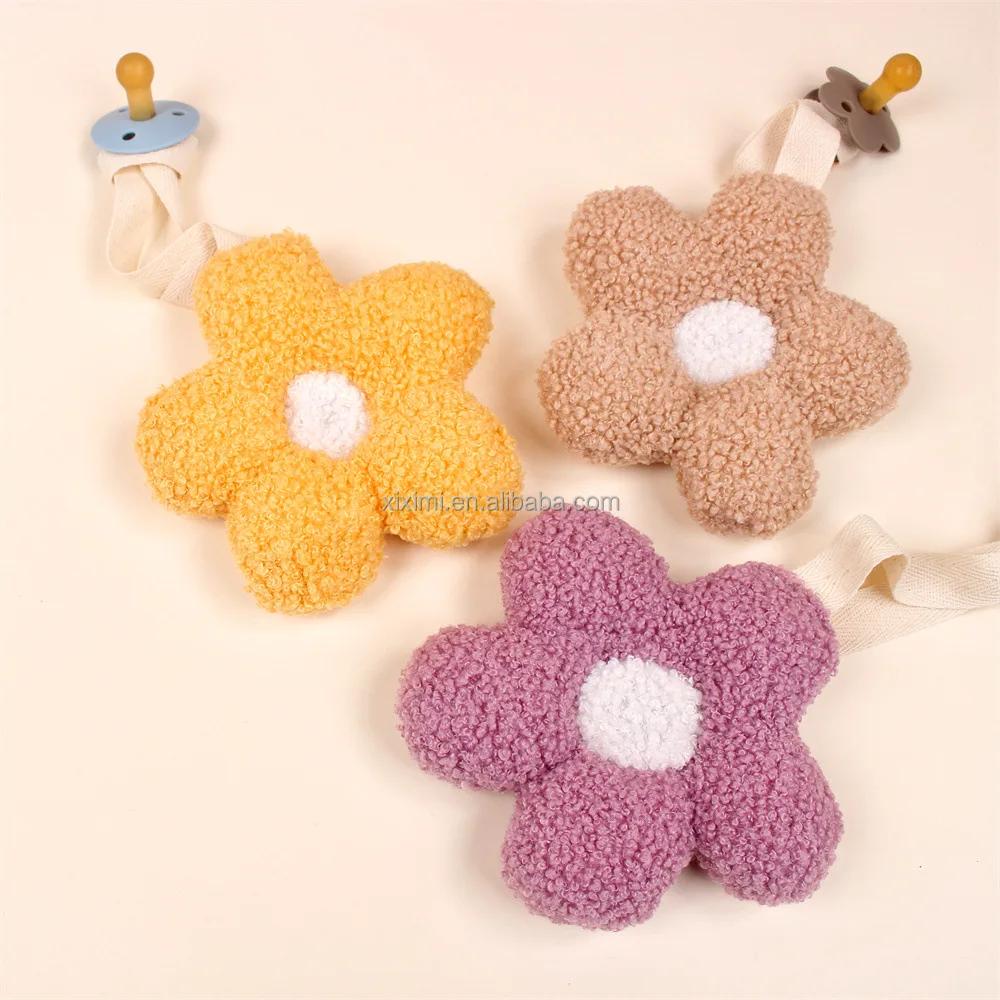 Cute Plush Flower Shape Pacifier Clip Safe Soft Cotton Daisy Pacifier ...