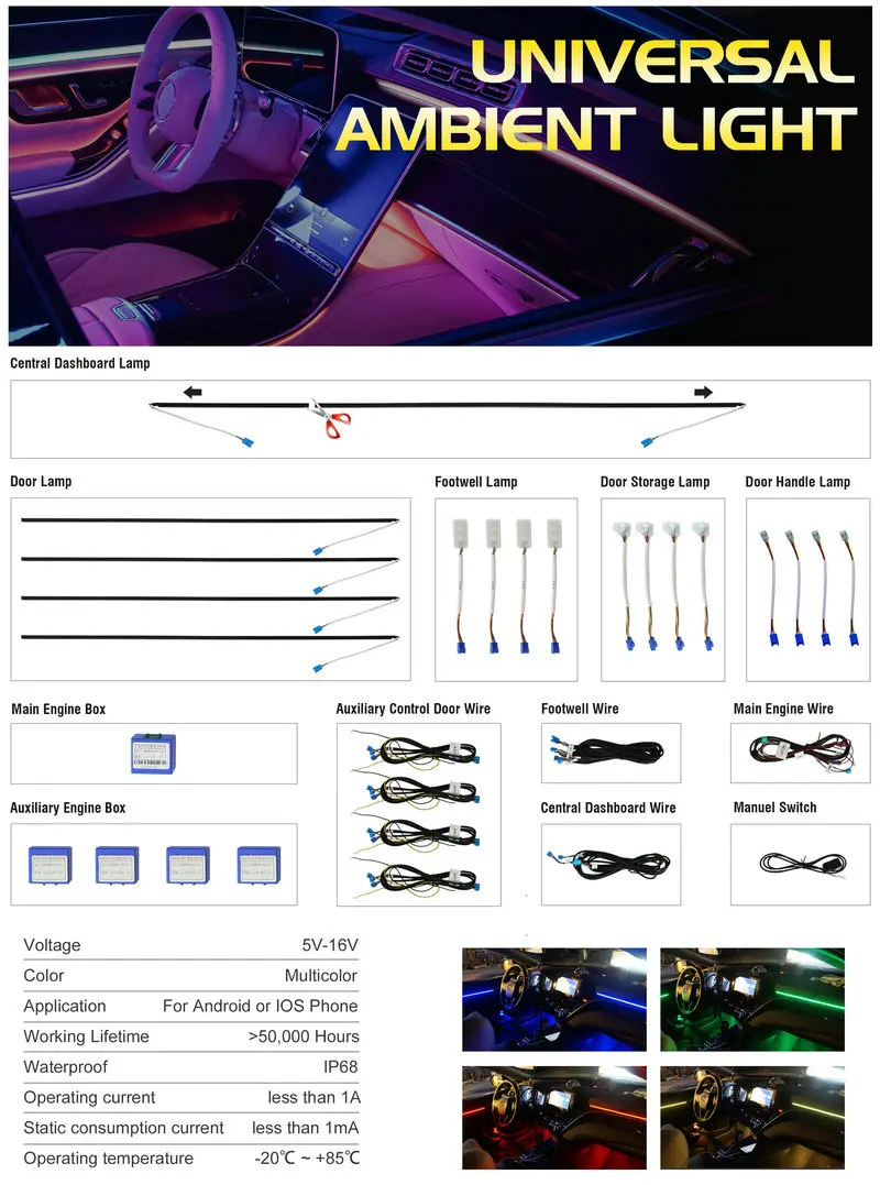 Wholesale Multicolor Led Ambient Light Car Ambient Light Strip IP68 ...