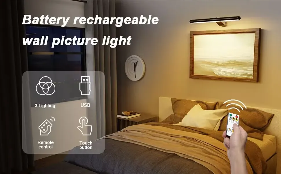 Picture Light Wireless Rechargeable with Remote Control,Art Light Light ...