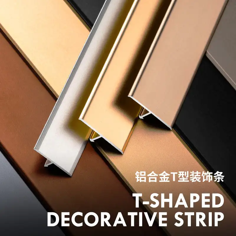 Modern T Shape Wall Decorative Aluminum Tile Trim Brushed Gold ...
