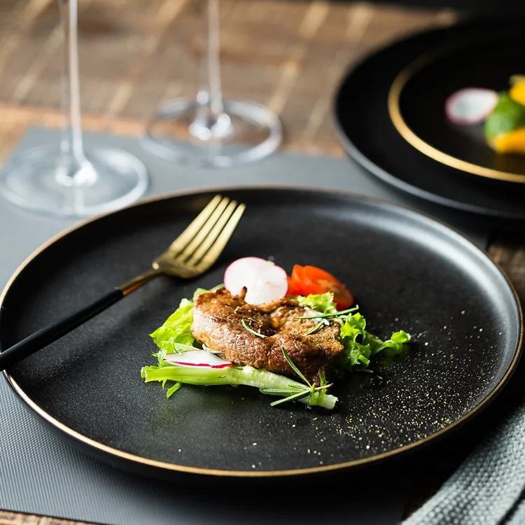 10 Inch Matte Black Restaurant Dishes Plate Nordic Ceramic Dinner ...