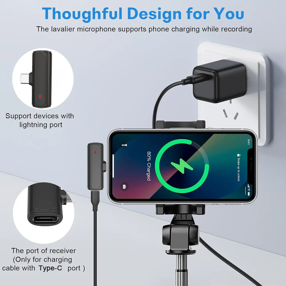 1-2 USB C Plug Receiver Recording Microphone Studio Recording UHF ...