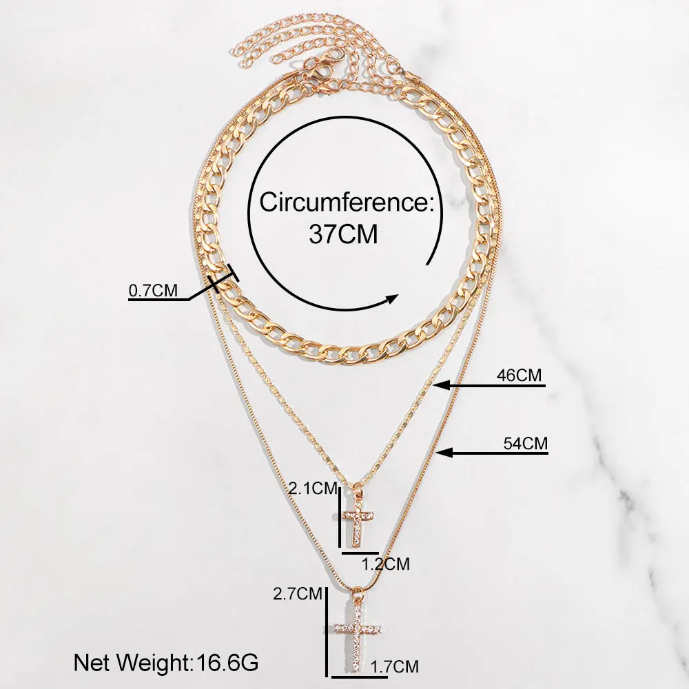 Set 3 lanturi cuban dama cu cruce si pietre, auriu - eMAG.ro