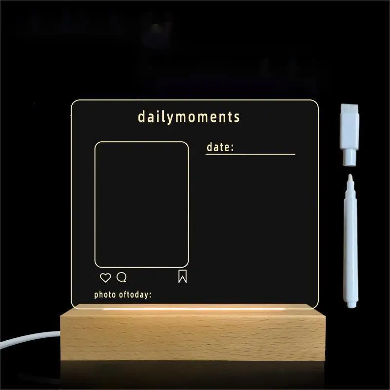 3D Acrylic Luminous Wooden USB DIY Message Board Night Light