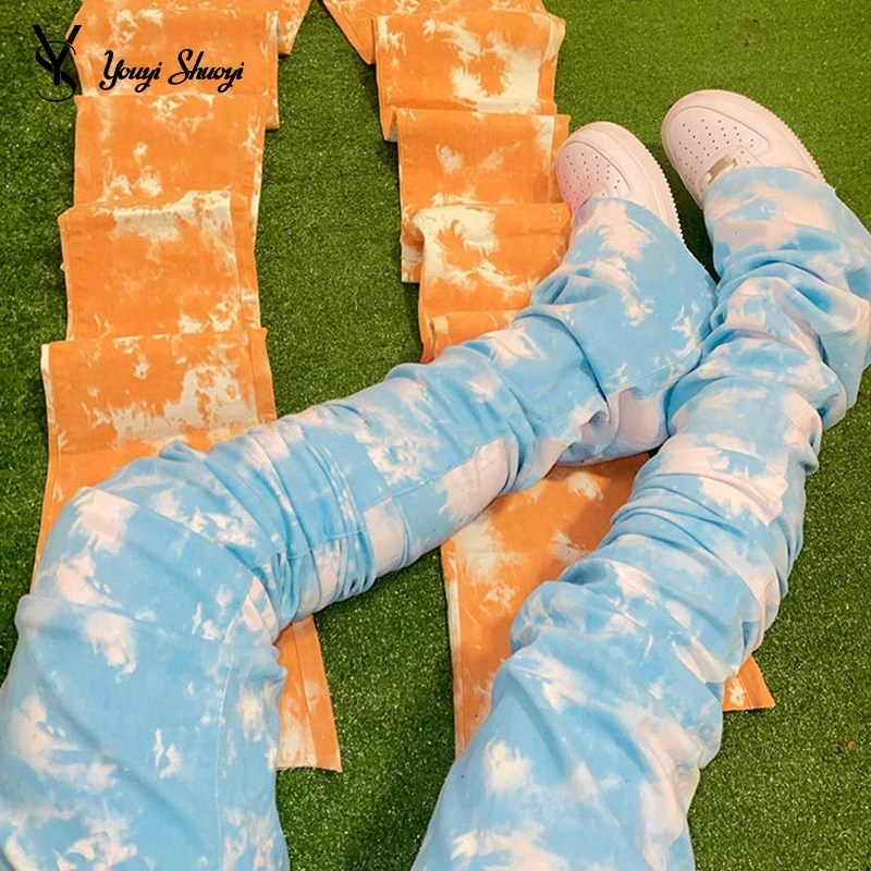 YYSY Streetwear Fashion Stack Jeans Custom logo Color Denim Flare Pants ...