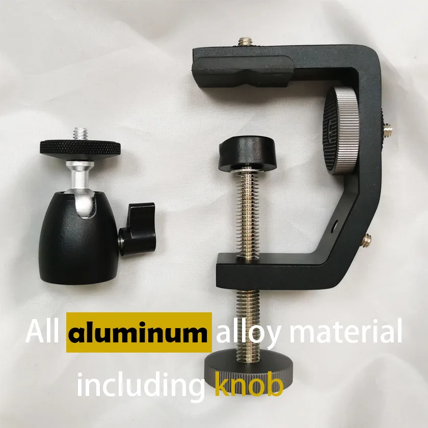 C Clamp Desk Camera Mount With Ball Head Universal 1/4 Screws Aluminum ...
