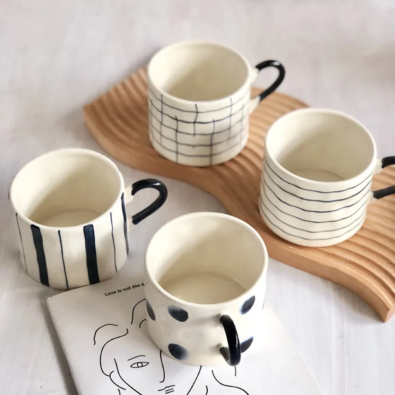Ins Retro Hand-Painted Ceramic Mug - Niche Design Striped