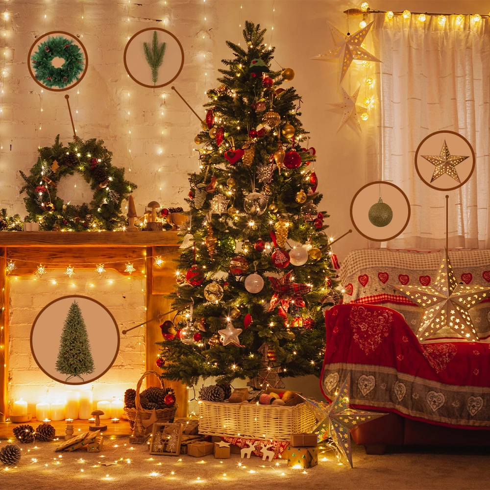 6ft 7ft 7.5ft Pre-Lit PE PVC Mixed Luxury Green Christmas Tree