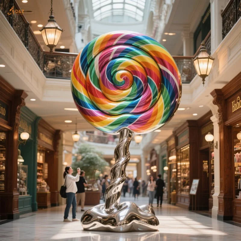 Custom Modern City Shopping Public Decor Large Metal Polish Lollipop ...