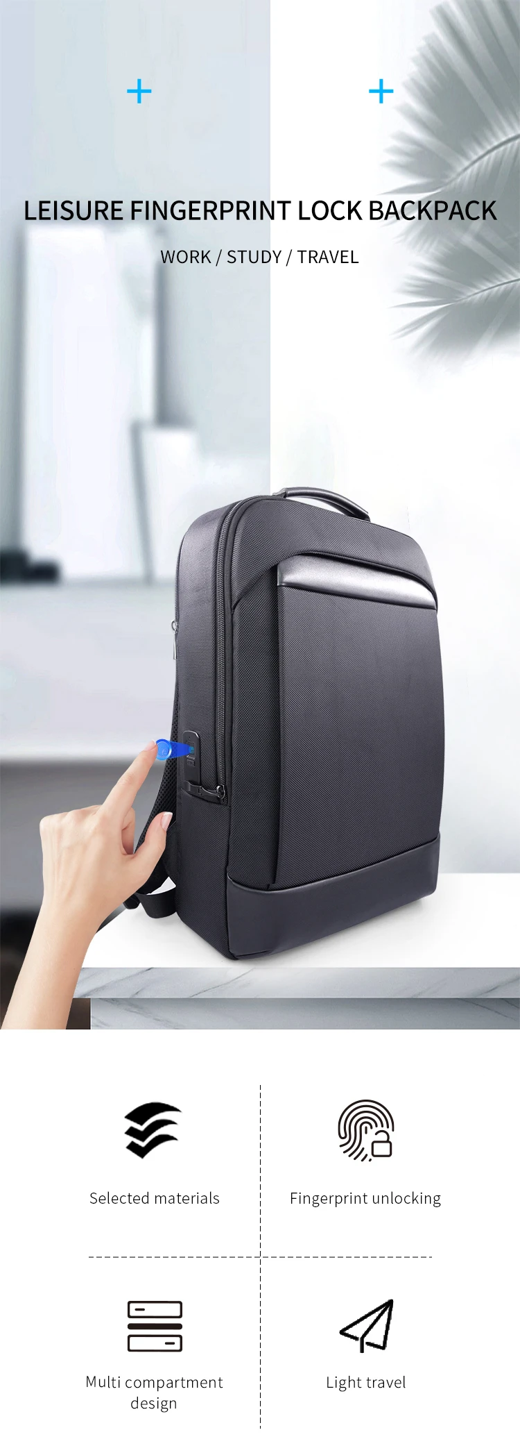 Custom New Designer Fingerprint Lock Men Durable Travel School Computer ...