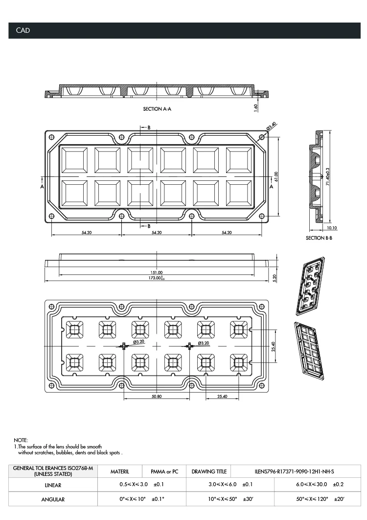 ILENSTECH 90x90 Degree LED Lens for LED Lighting - 2x6 Optics